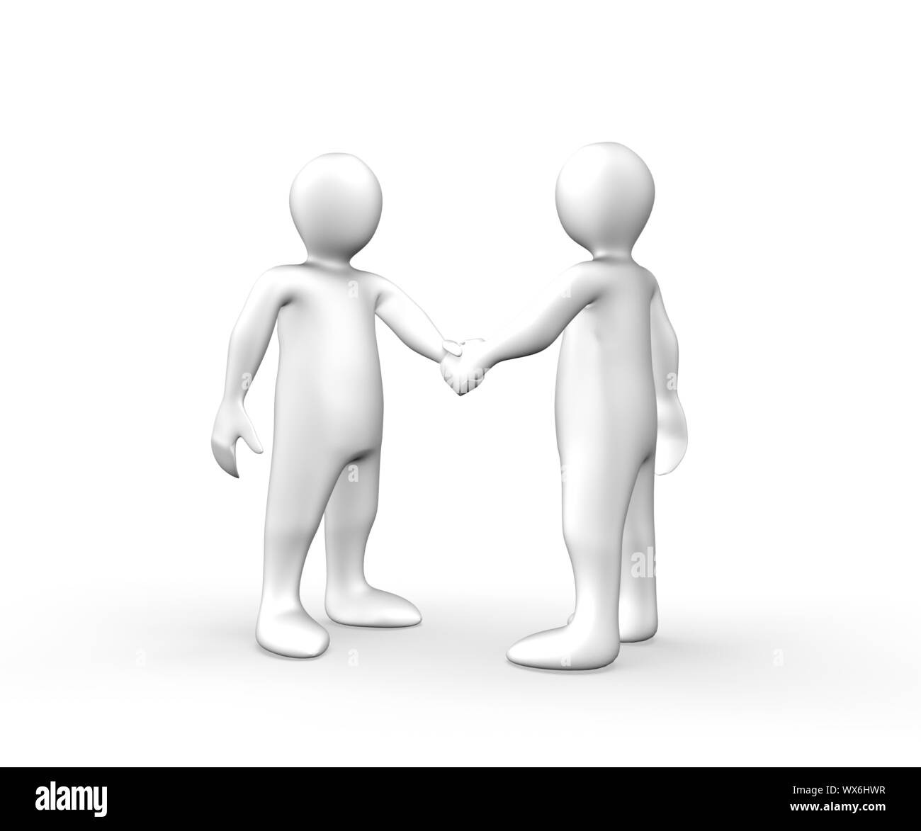 3d men shaking hands against a white background Stock Photo - Alamy