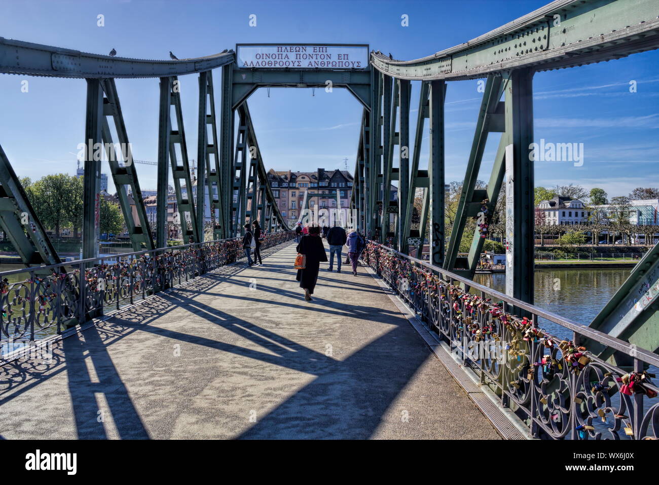 Frankfurt, Iron footbridge Stock Photo - Alamy