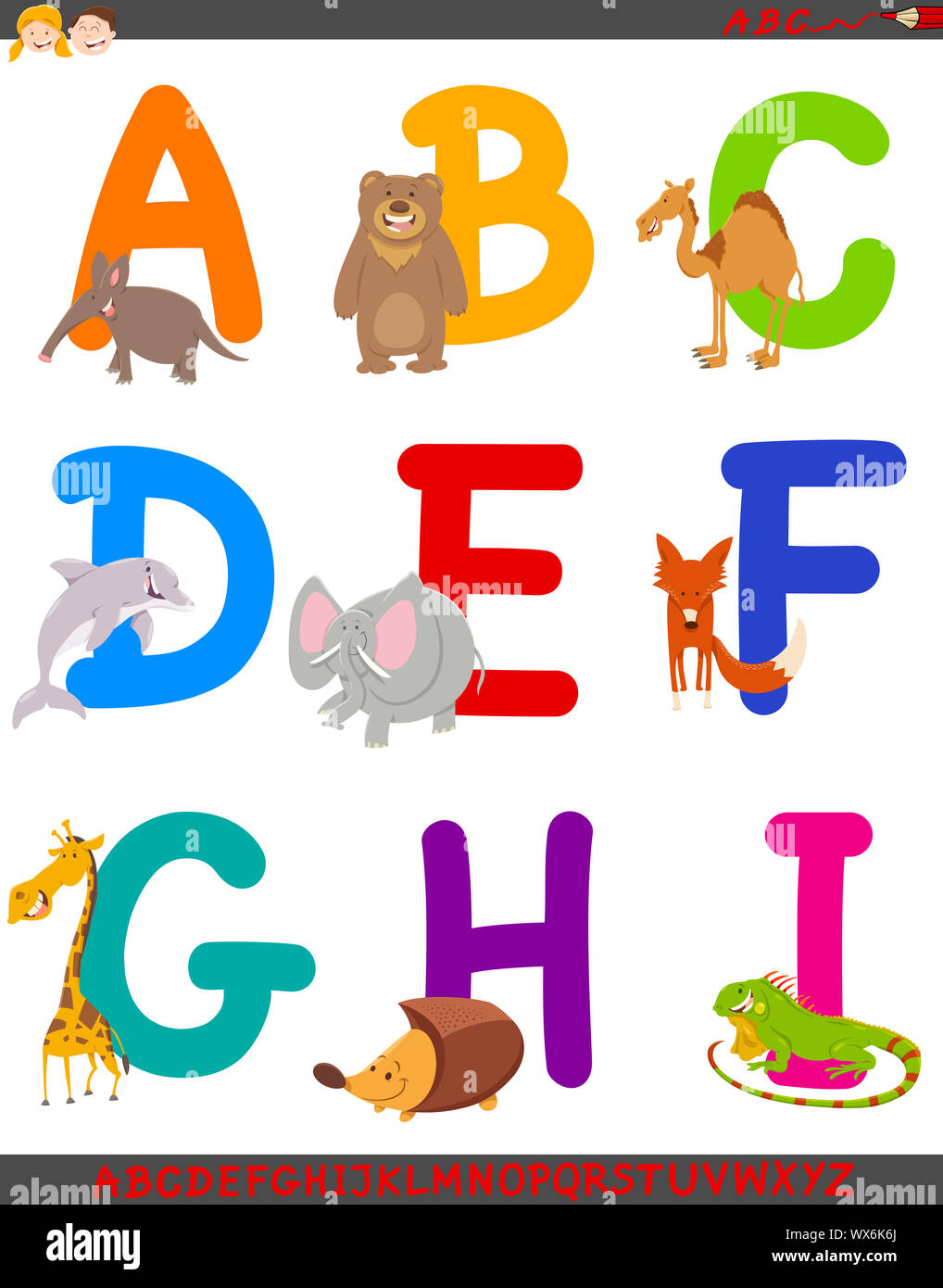 cartoon alphabet with cute animals Stock Photo - Alamy