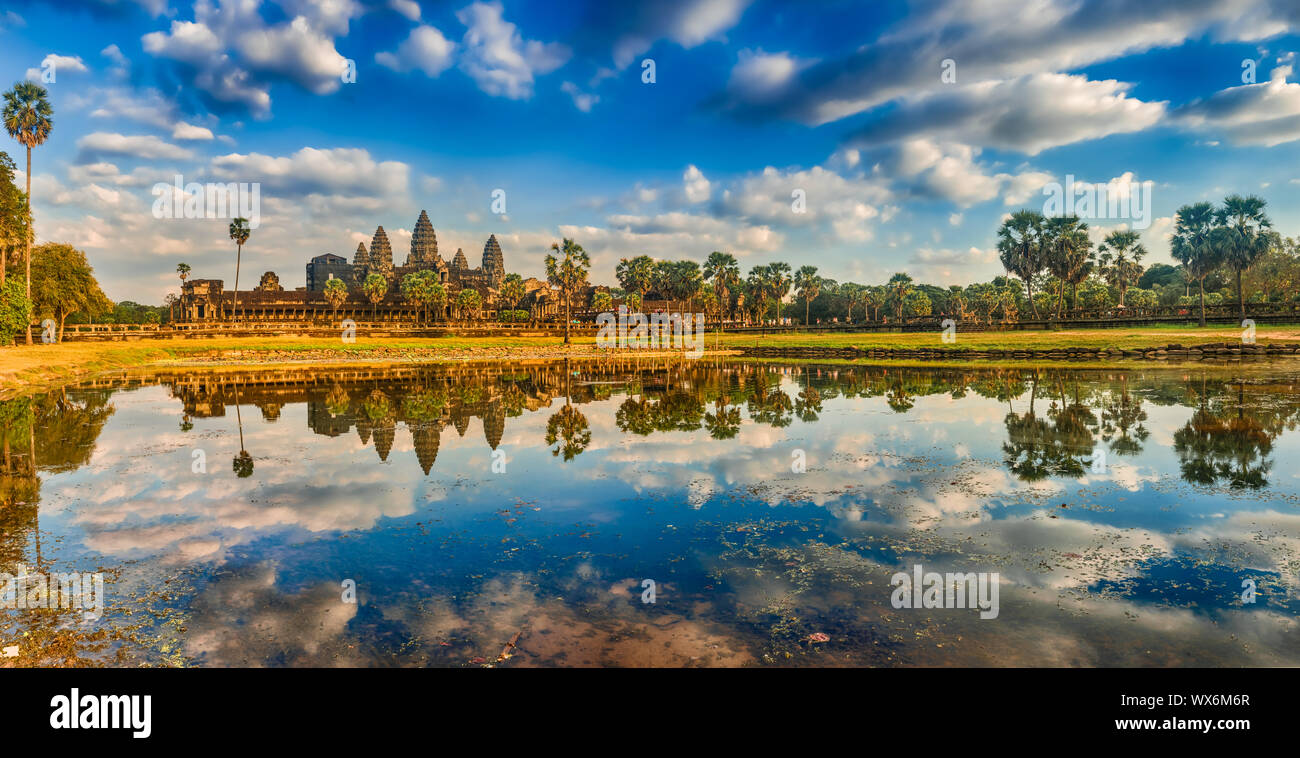 Angkor Wat temple at sunset. Siem Reap. Cambodia. Panorama Stock Photo ...