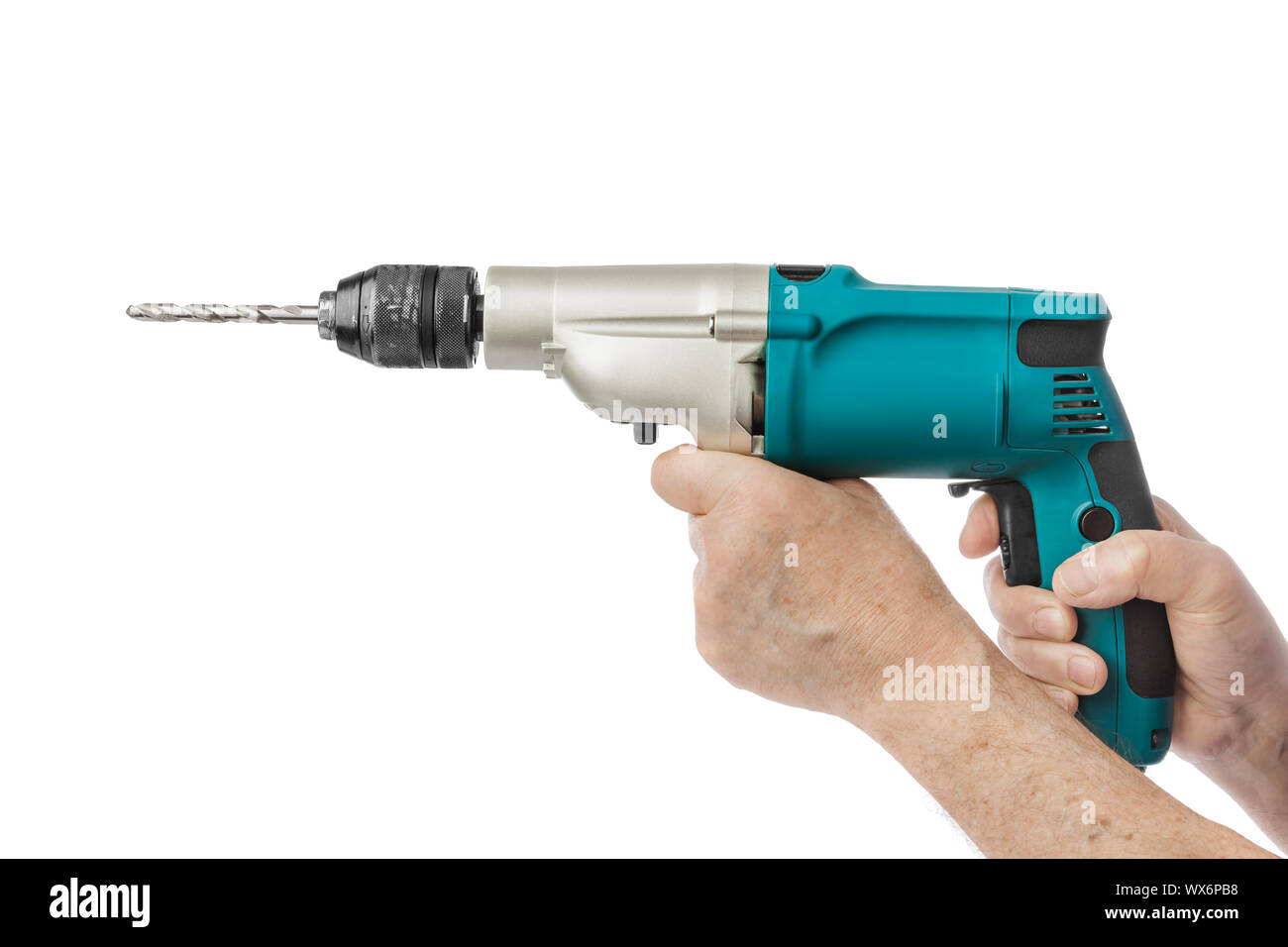 Electric drill in hands Stock Photo - Alamy