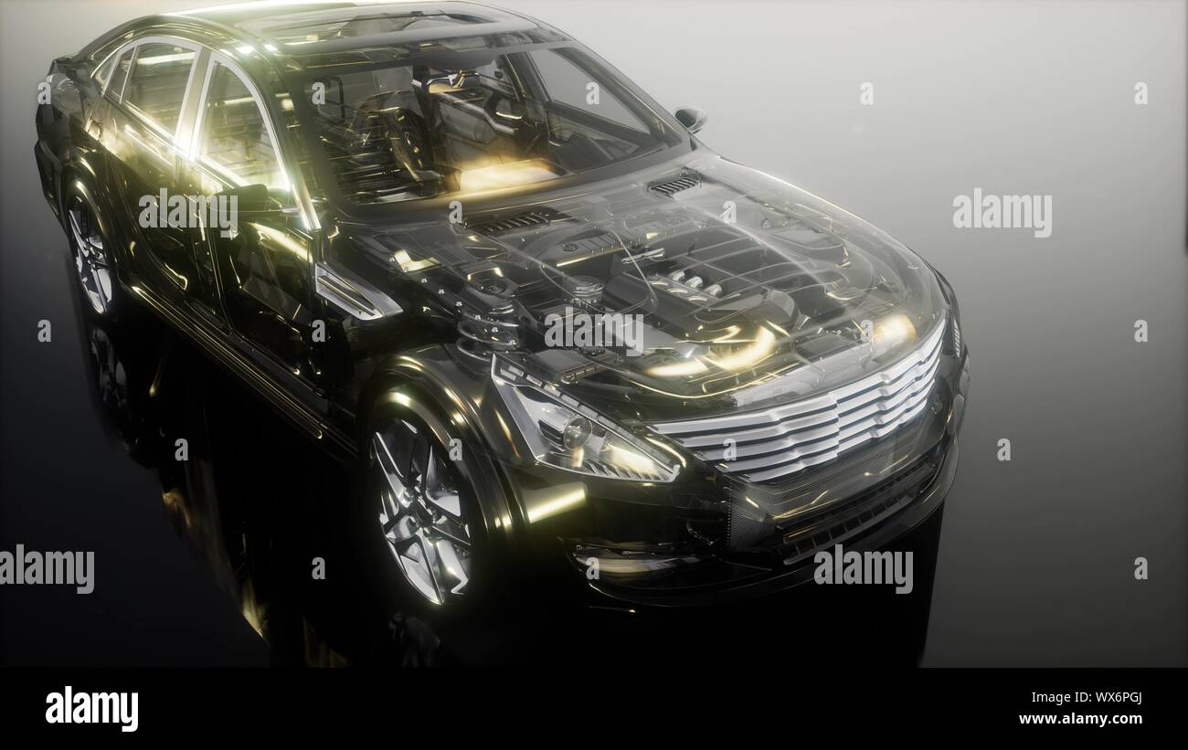 engine and other parts visible in car Stock Photo - Alamy