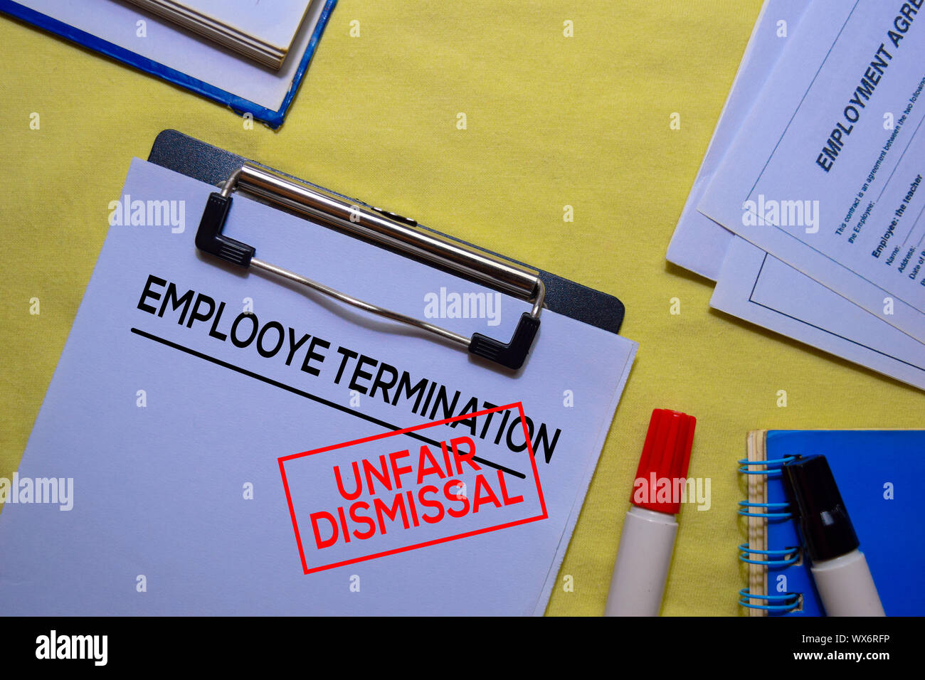 Employee Termination text on Document form and Stamp Unfair Dismissal ...