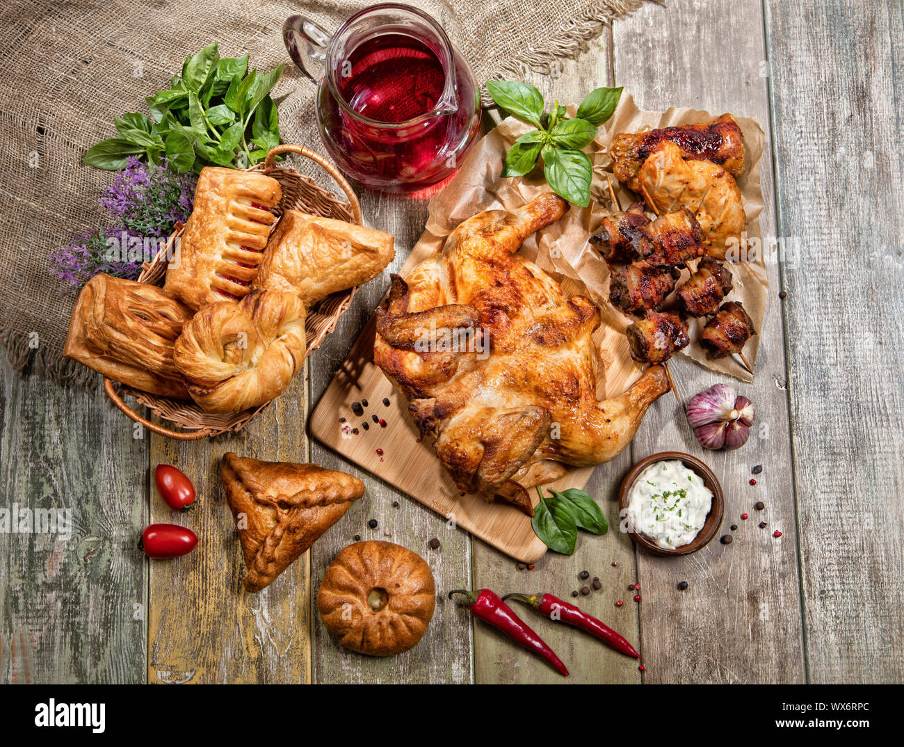 Roasted Chicken And Bakery Stock Photo - Alamy
