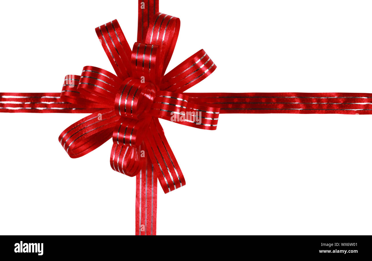 Red bow and ribbons isolated over white, ready to overlay a gift box ...
