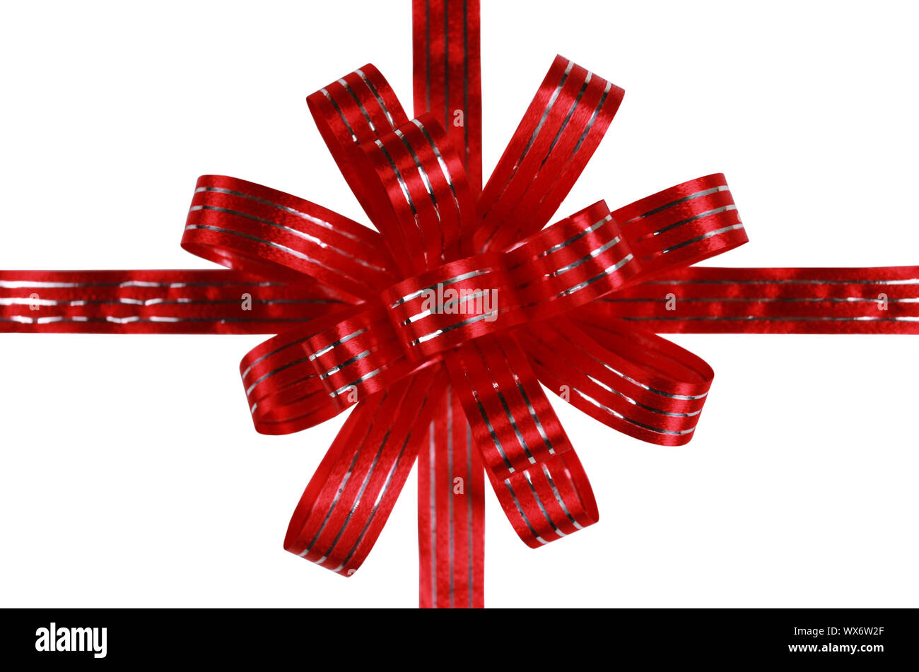 Red bow and ribbons isolated over white, ready to overlay a gift box ...