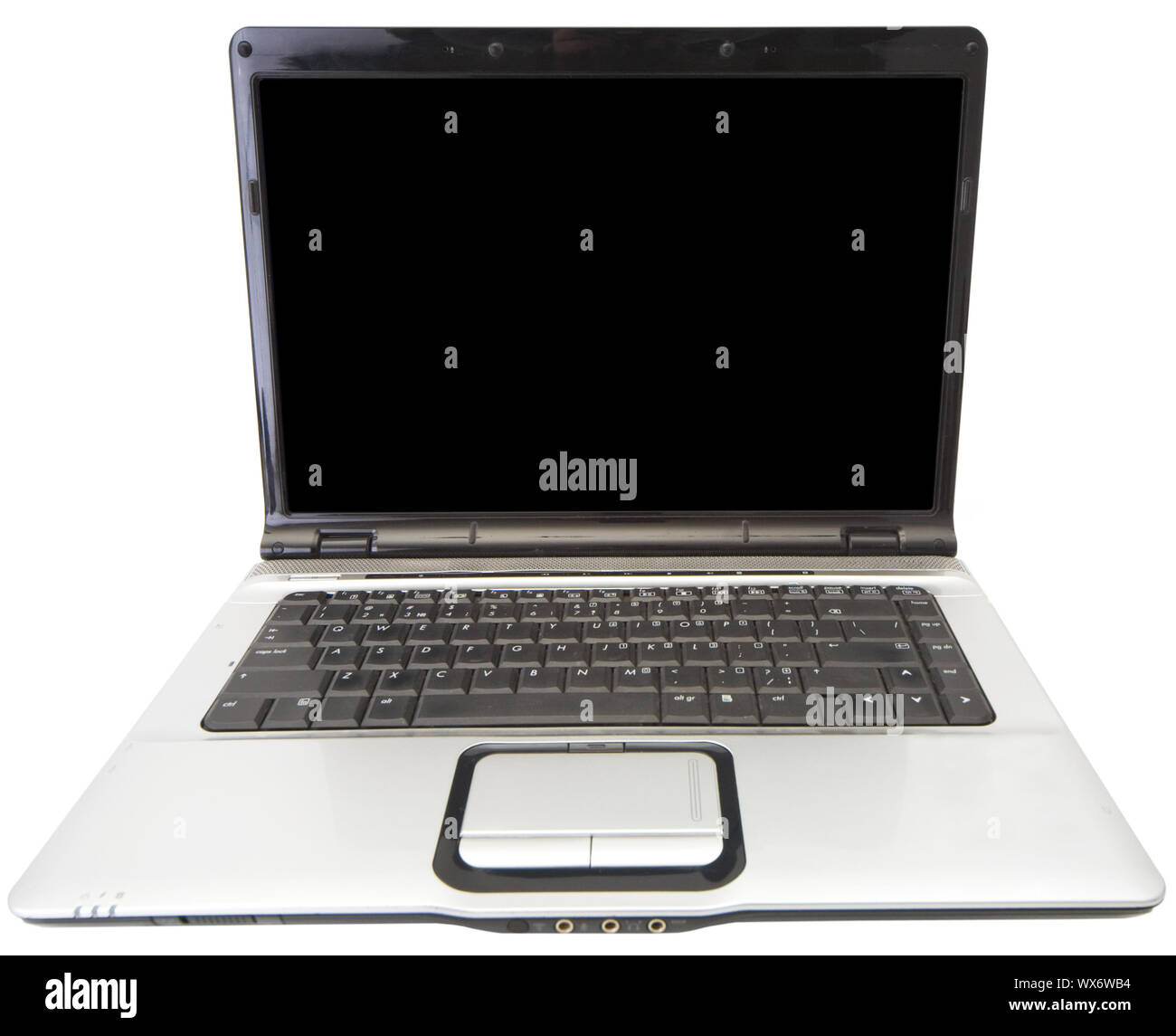 The old black laptop on a white background Stock Photo - Alamy