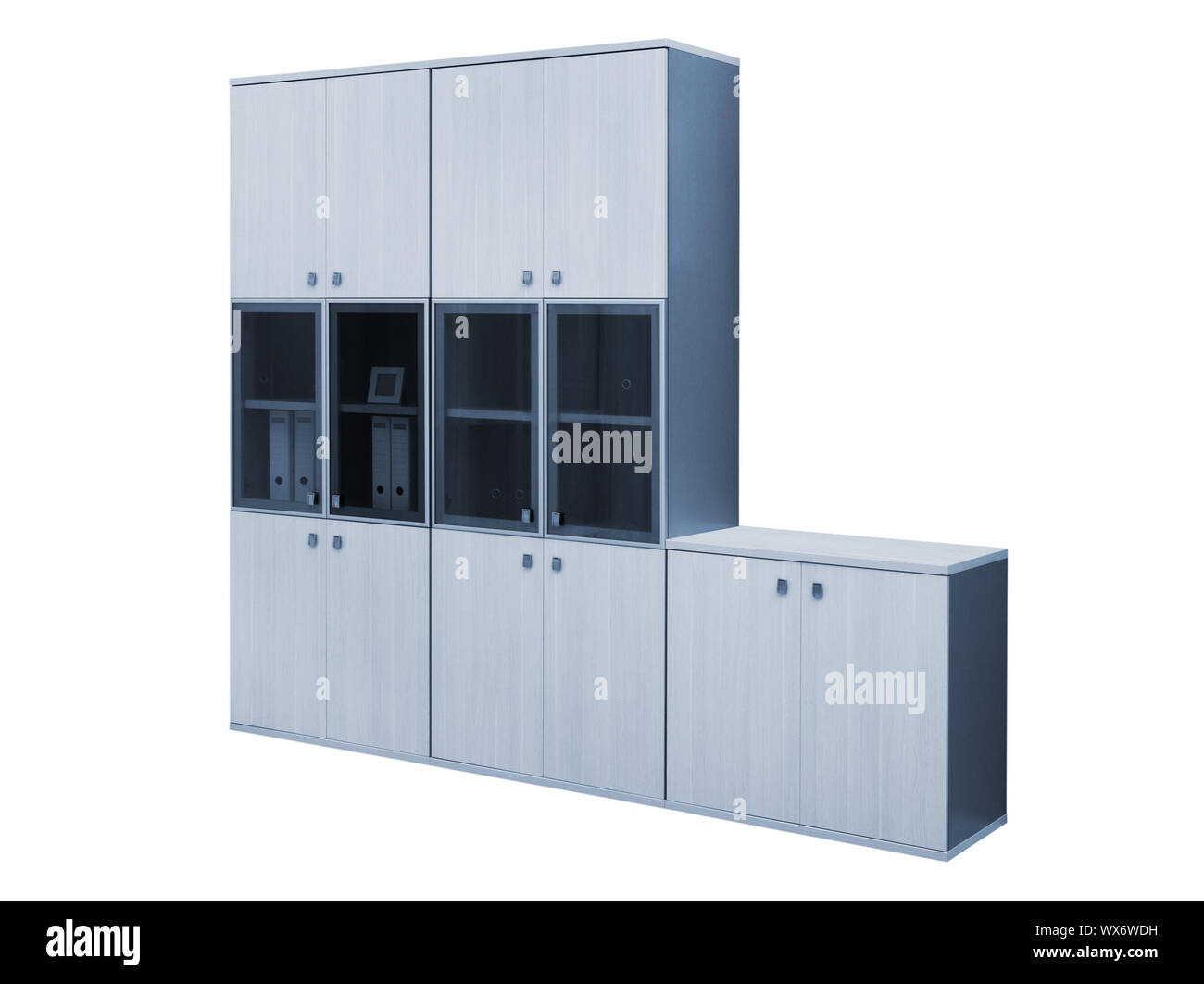 modern wooden bookcase on white background Stock Photo - Alamy