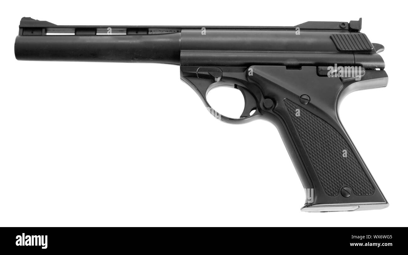Black toy gun on the white background Stock Photo - Alamy