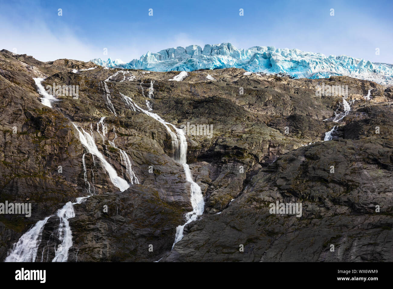Briksdal glacier, waterfall, Norway Stock Photo - Alamy