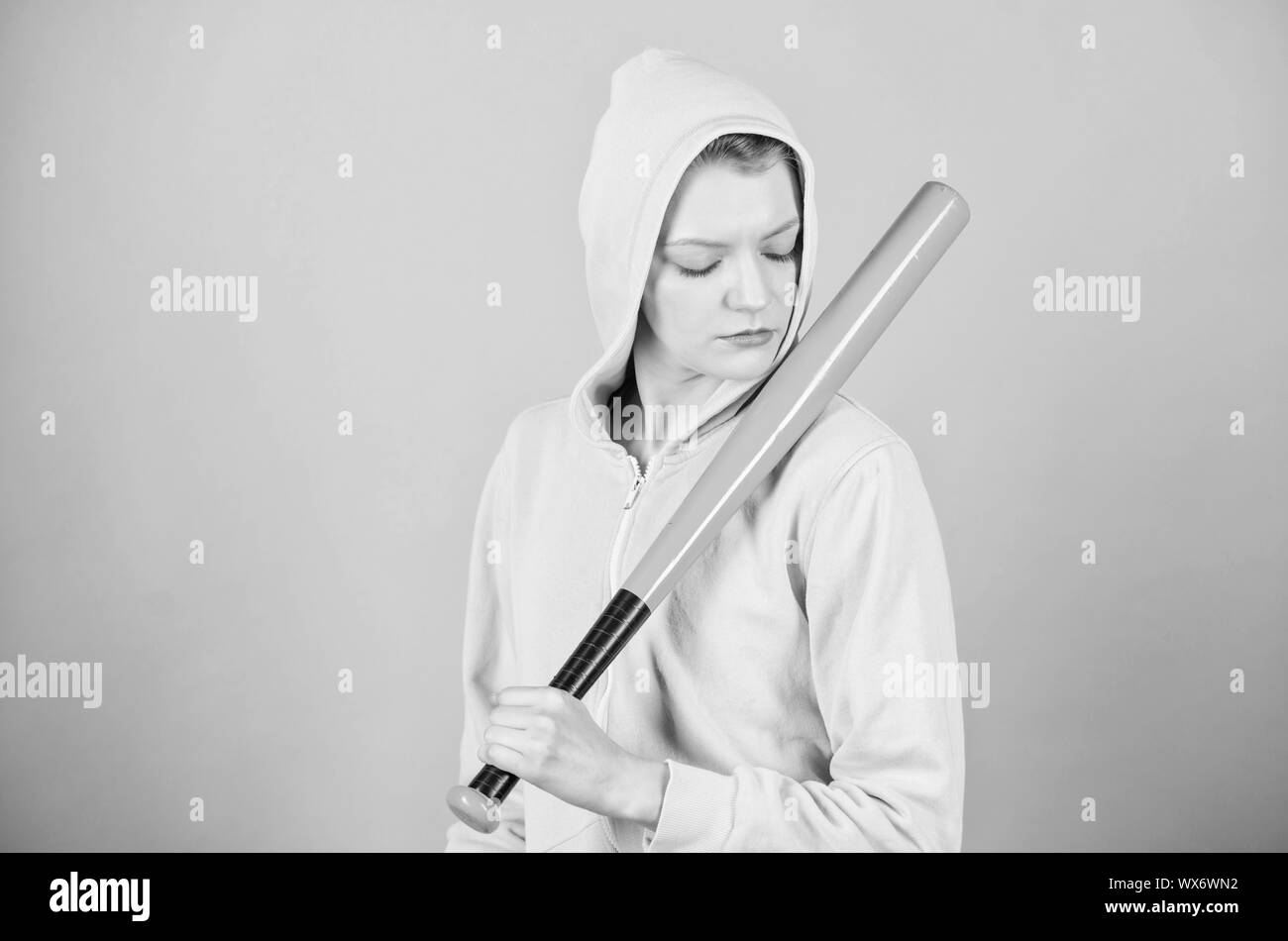 Ready to fight. woman workout with baseball bat. aggressive woman with ...
