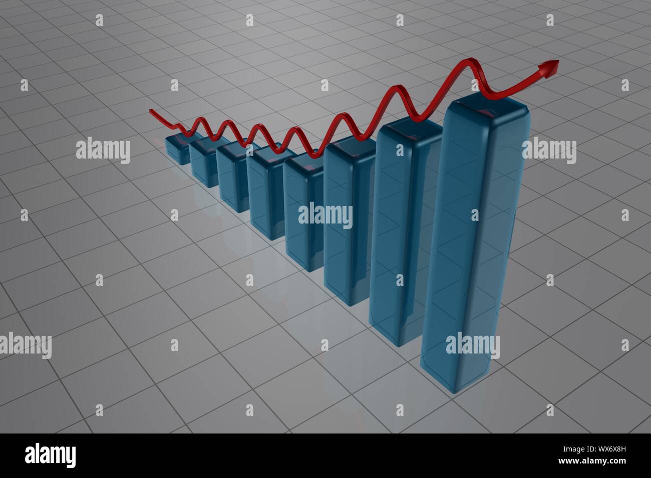 Illustration of blue rising bars Stock Photo - Alamy