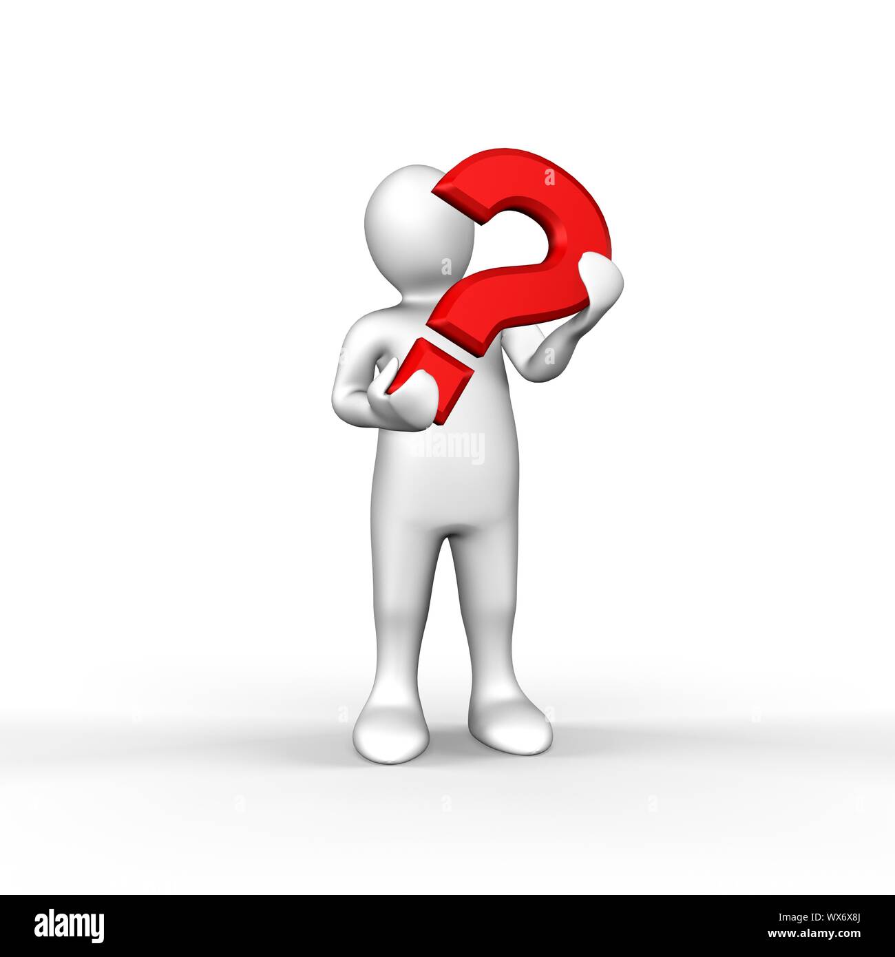 An illustrated white figure holding a red question mark Stock Photo - Alamy