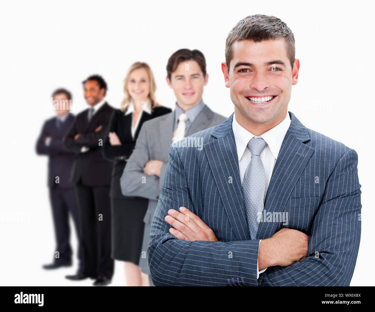 Young businessmen businesswomen standing isolated hi-res stock ...