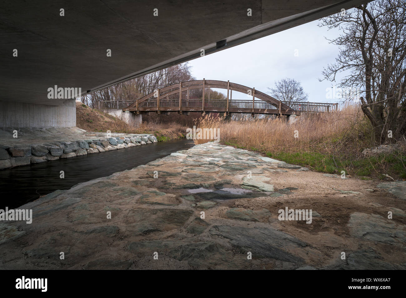 two bridges over a small river Stock Photo - Alamy