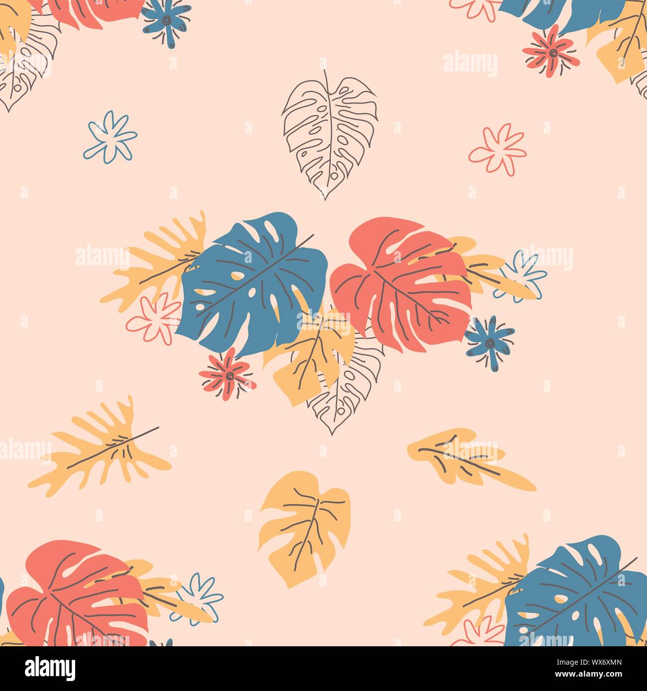 Modern illustration in scandinavian style with tropical leaves, grunge ...
