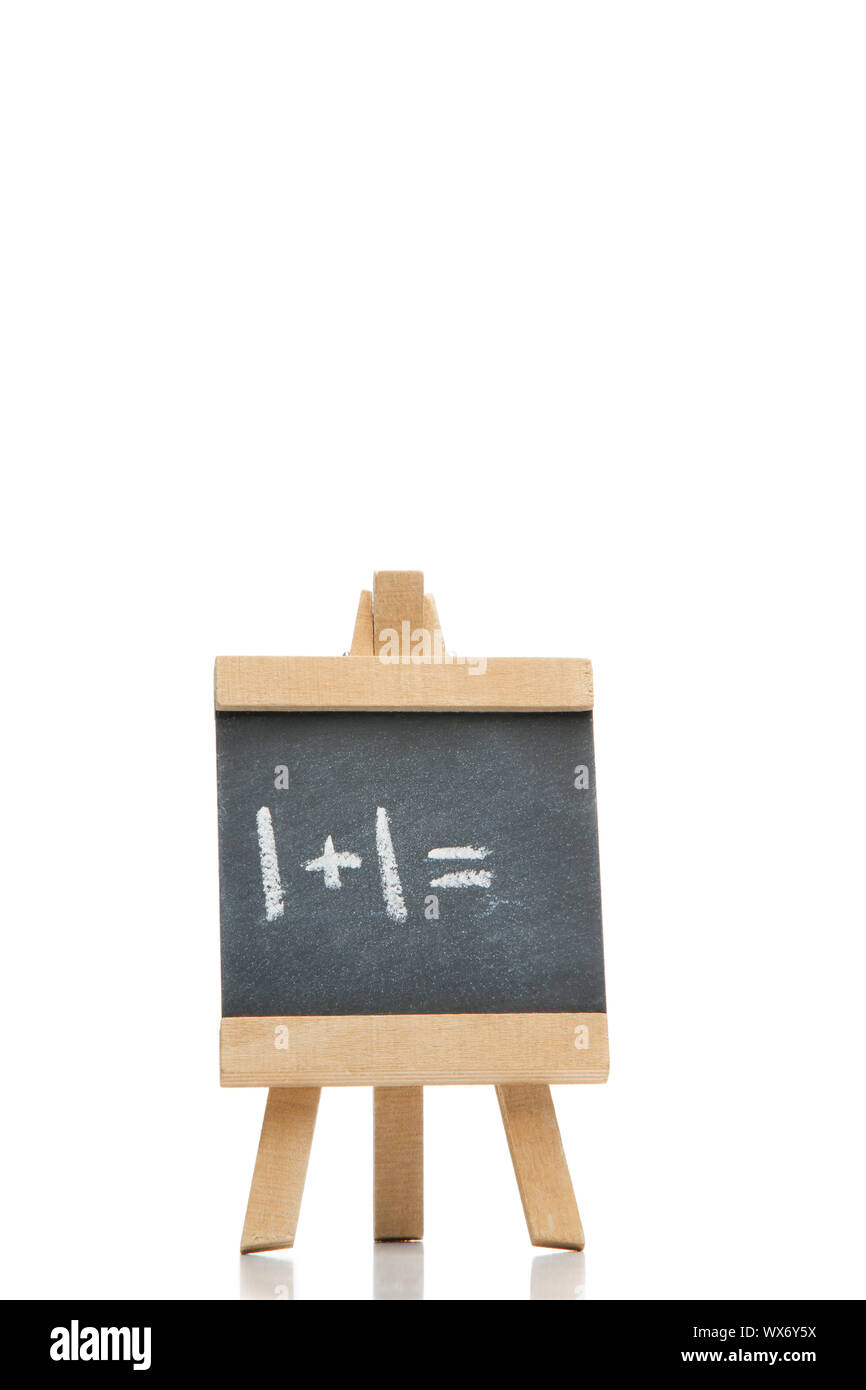 Chalkboard with an addition written on it isolated against a white ...