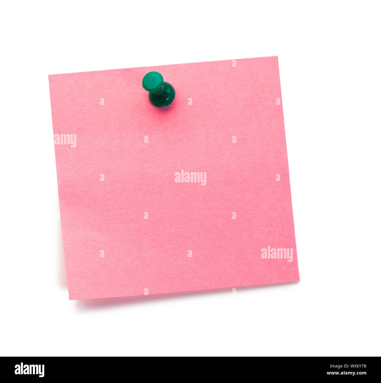 Pink post-it with drawing pin on a white background Stock Photo - Alamy