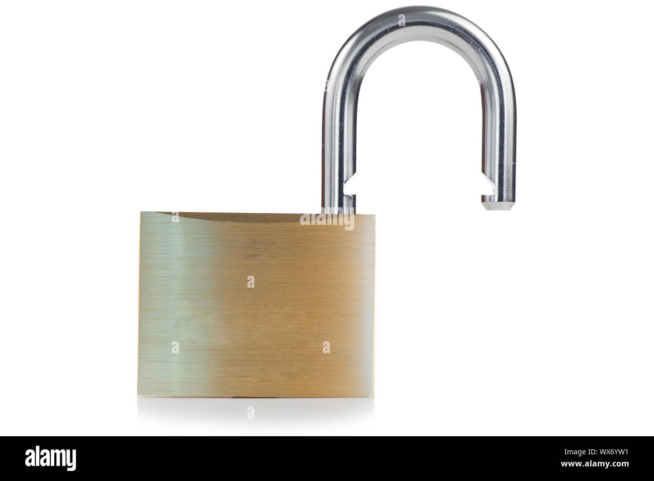 Open golden padlock on a white background Stock Photo - Alamy