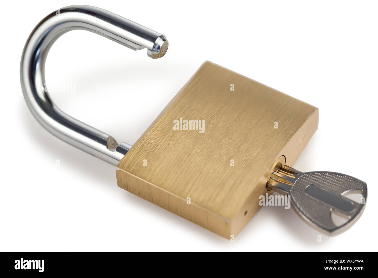 Open golden padlock on a white background Stock Photo - Alamy
