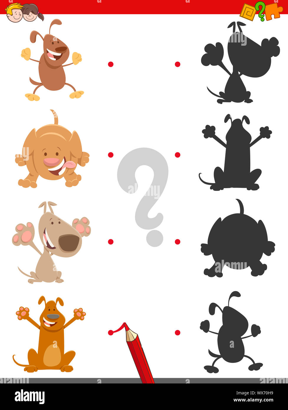 shadow game with cute cartoon dogs Stock Photo - Alamy