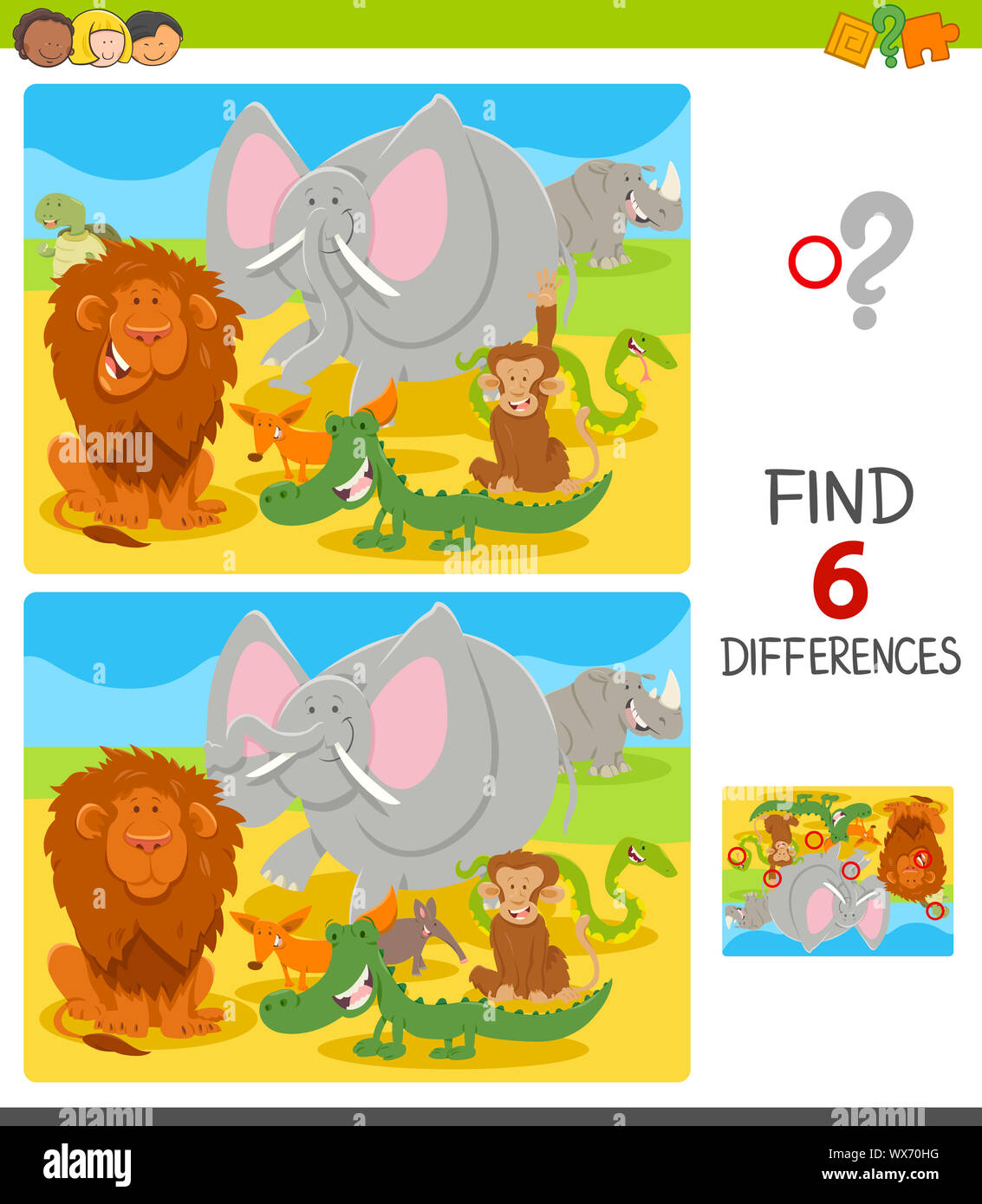 find differences with cartoon animal characters Stock Photo - Alamy