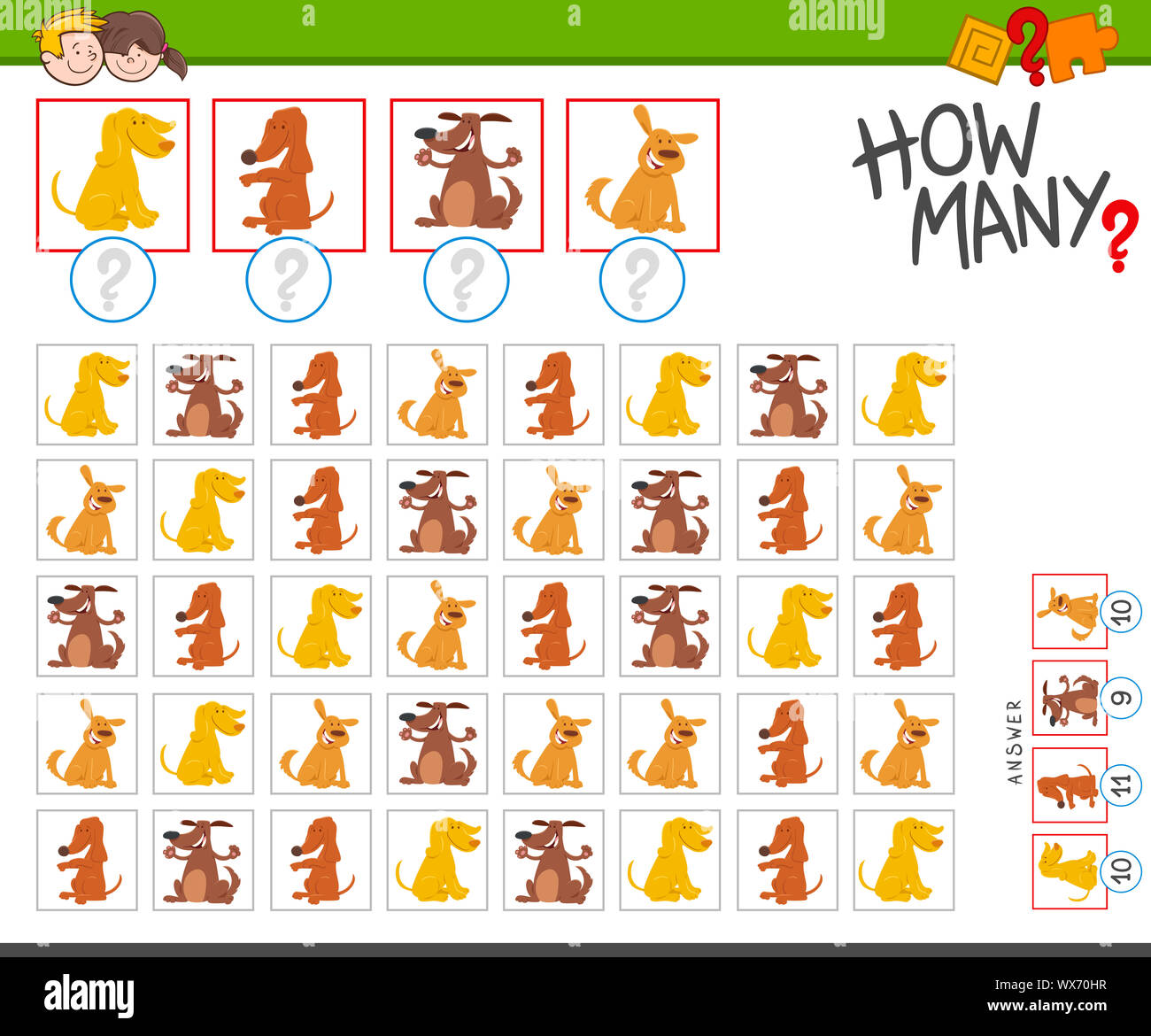 how many dogs counting game for kids Stock Photo - Alamy