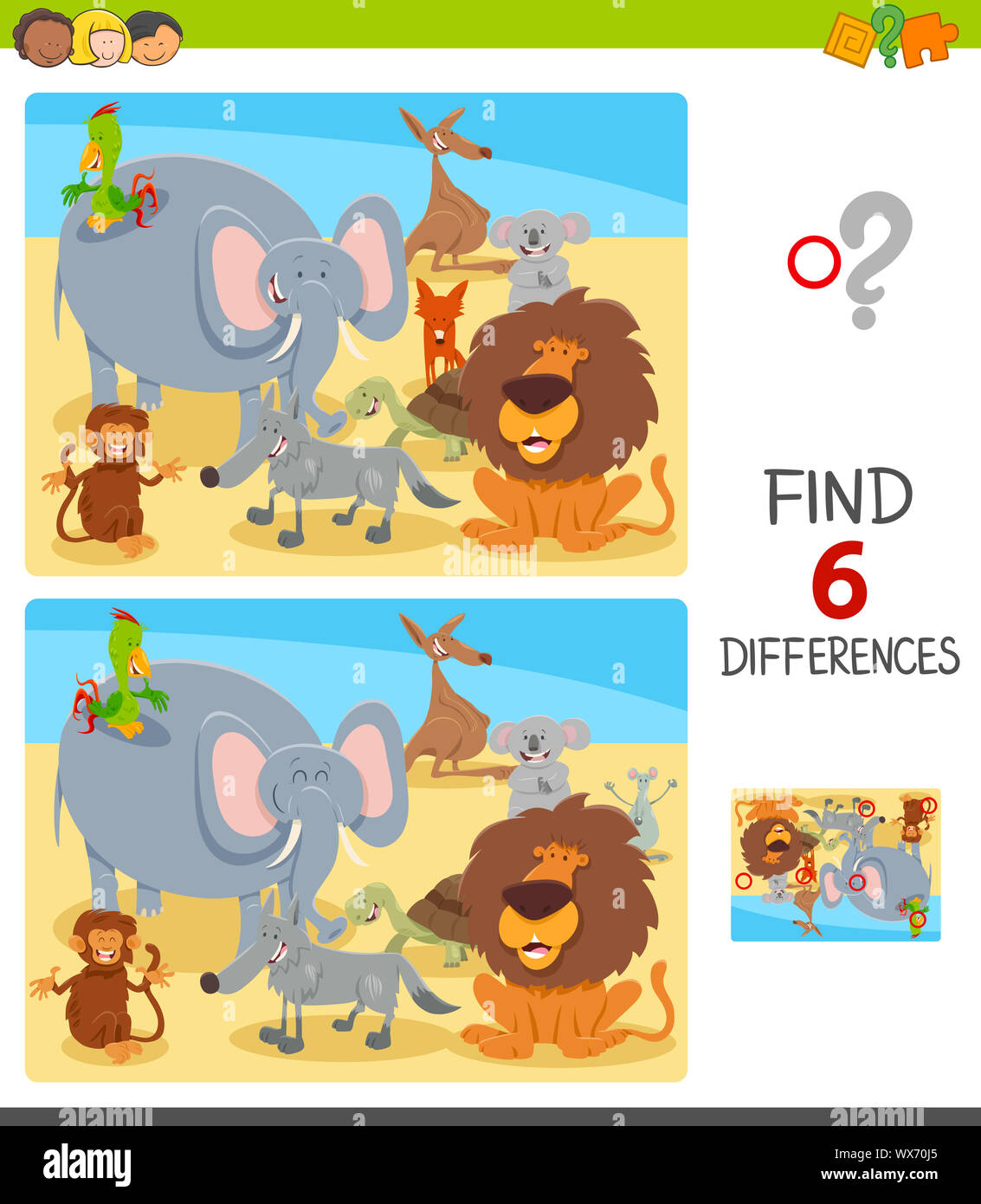 differences game with cartoon animal characters Stock Photo - Alamy