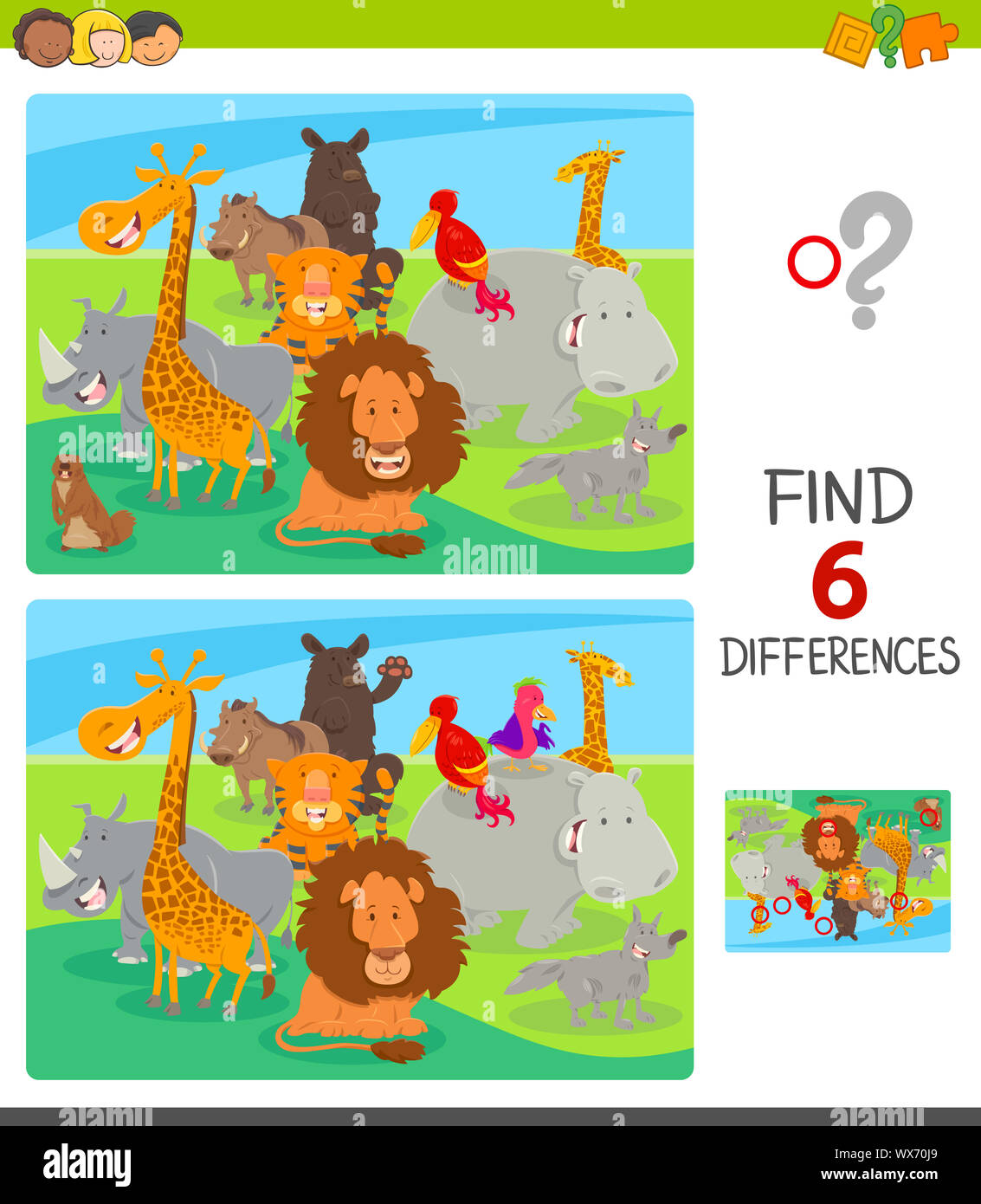 differences game with comic animal characters Stock Photo - Alamy