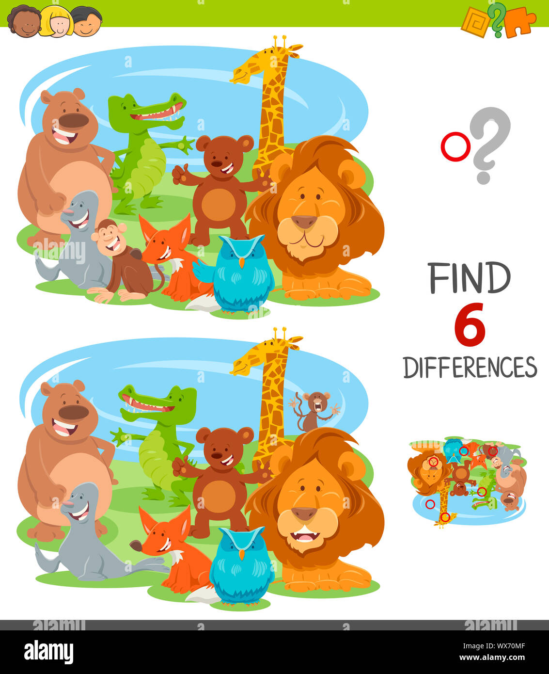 find differences game with cartoon animals Stock Photo - Alamy