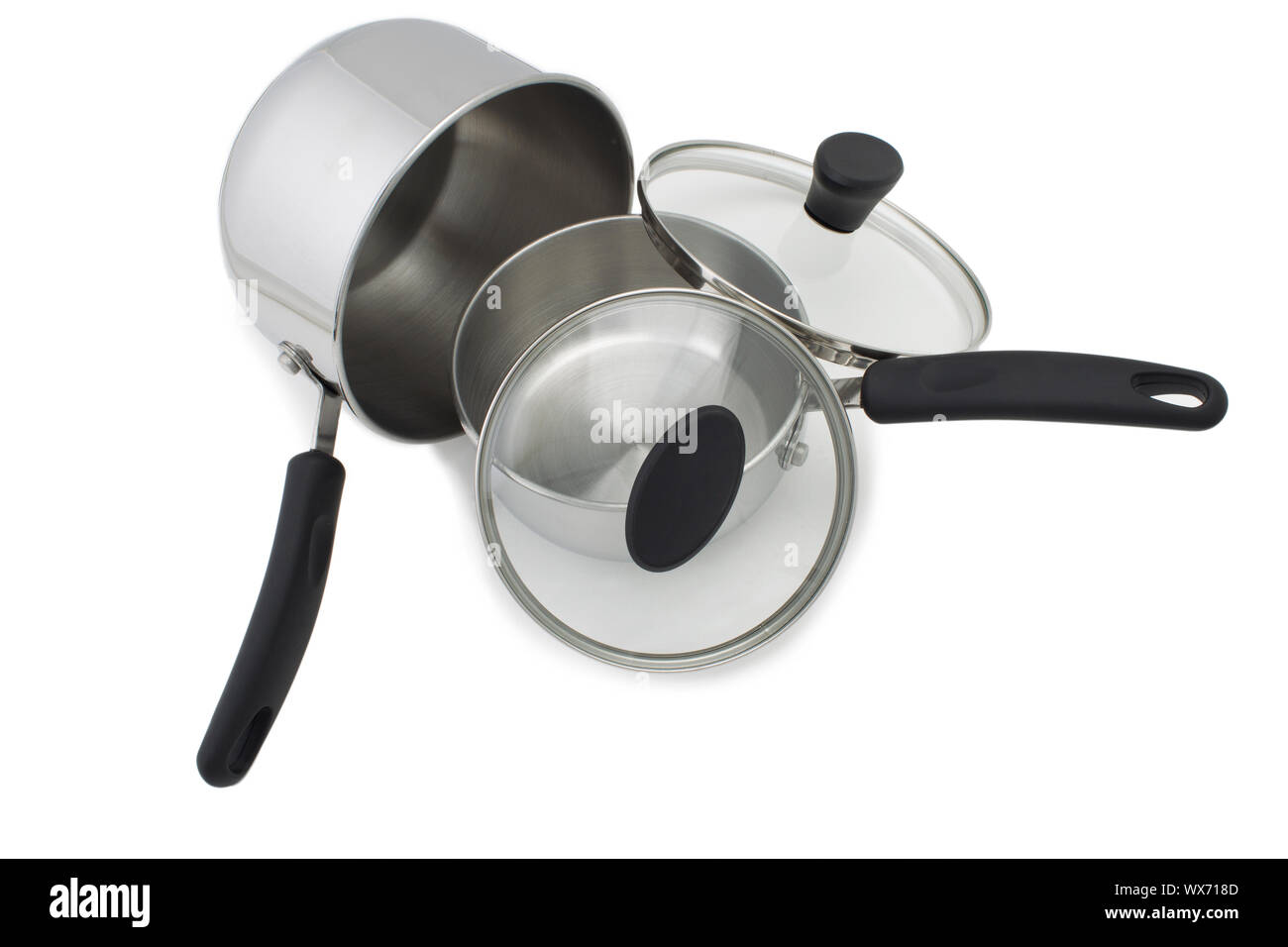 Close up image of stainless kitchen pot against white background Stock ...