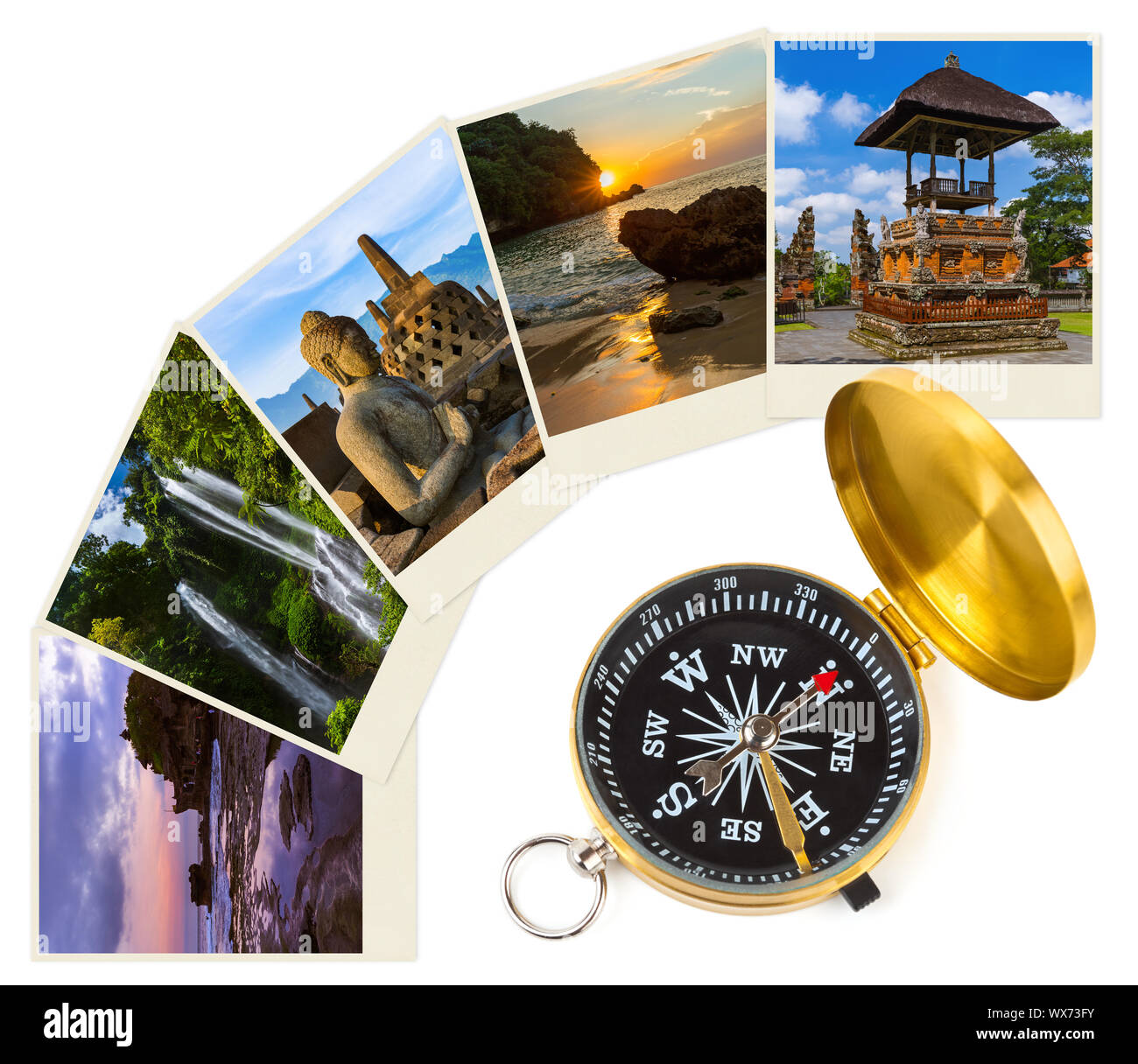 Bali Indonesia travel images (my photos) and compass Stock Photo - Alamy