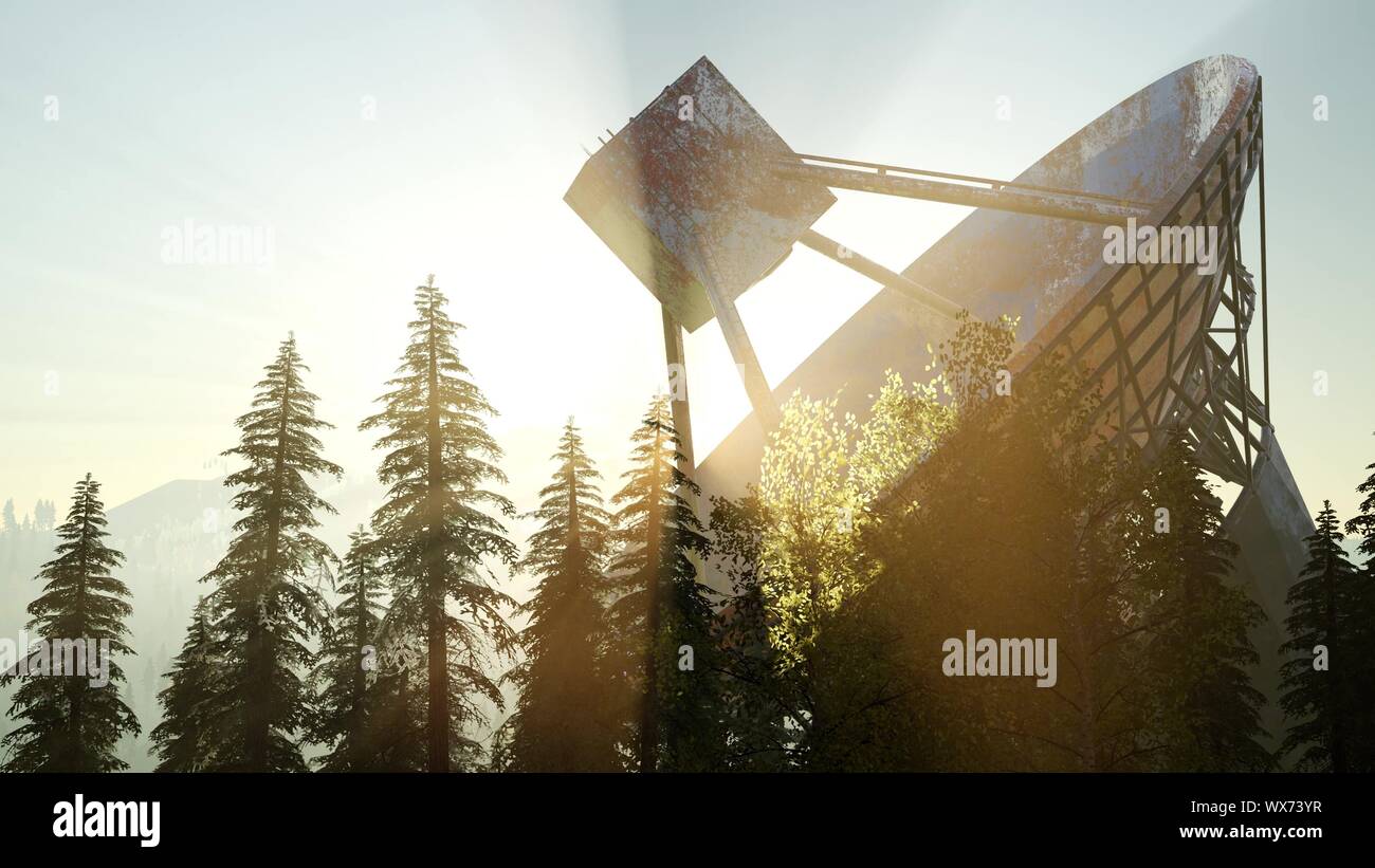 The observatory radio telescope in forest at sunset Stock Photo - Alamy
