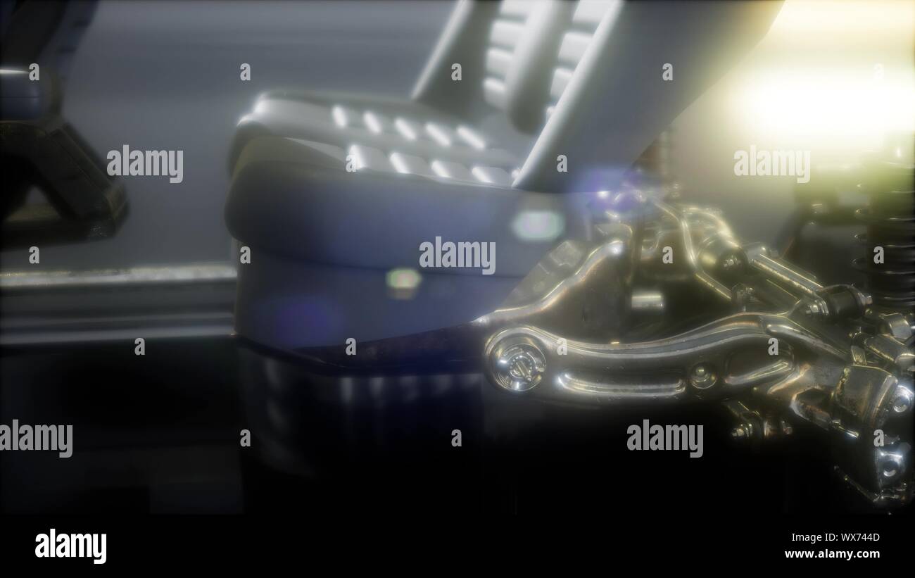 engine and other parts visible in car Stock Photo - Alamy