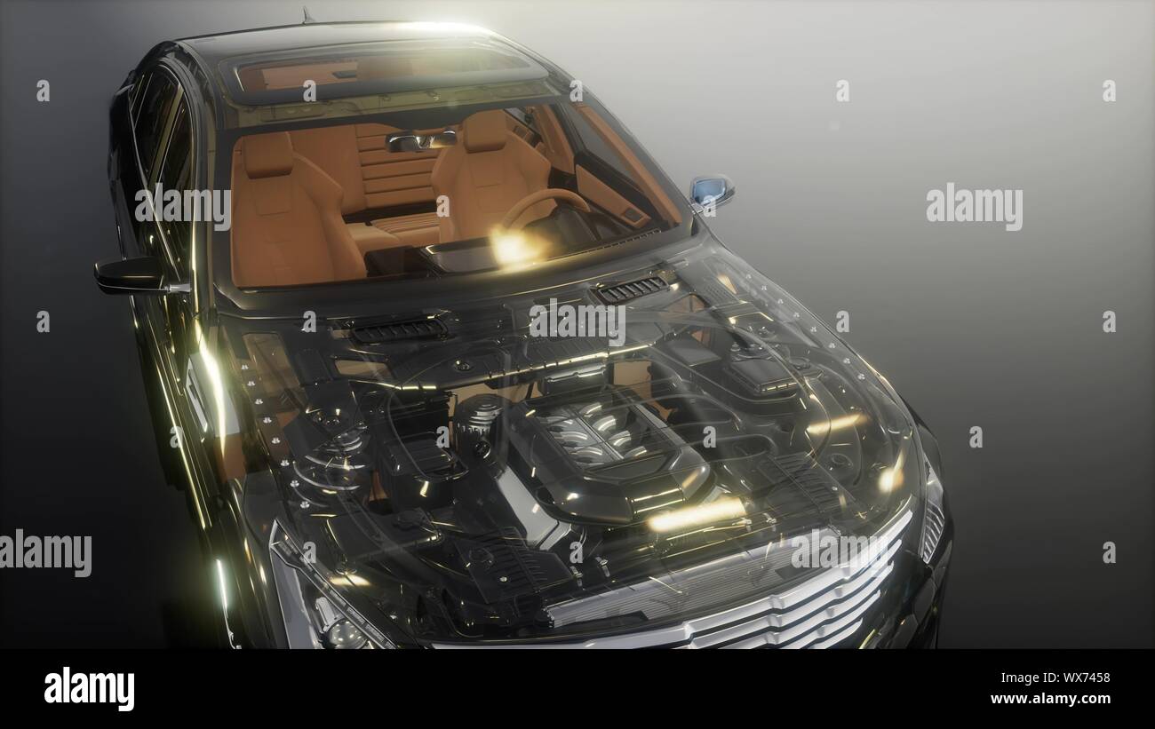 engine and other parts visible in car Stock Photo - Alamy