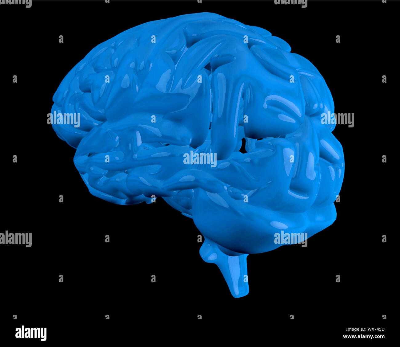 Blue brain on black background Stock Photo - Alamy