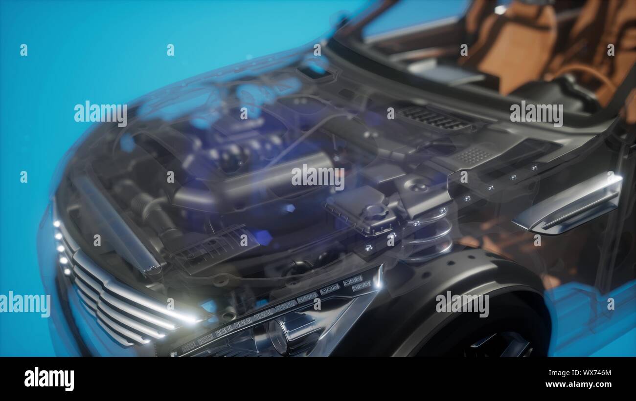 engine and other parts visible in car Stock Photo - Alamy