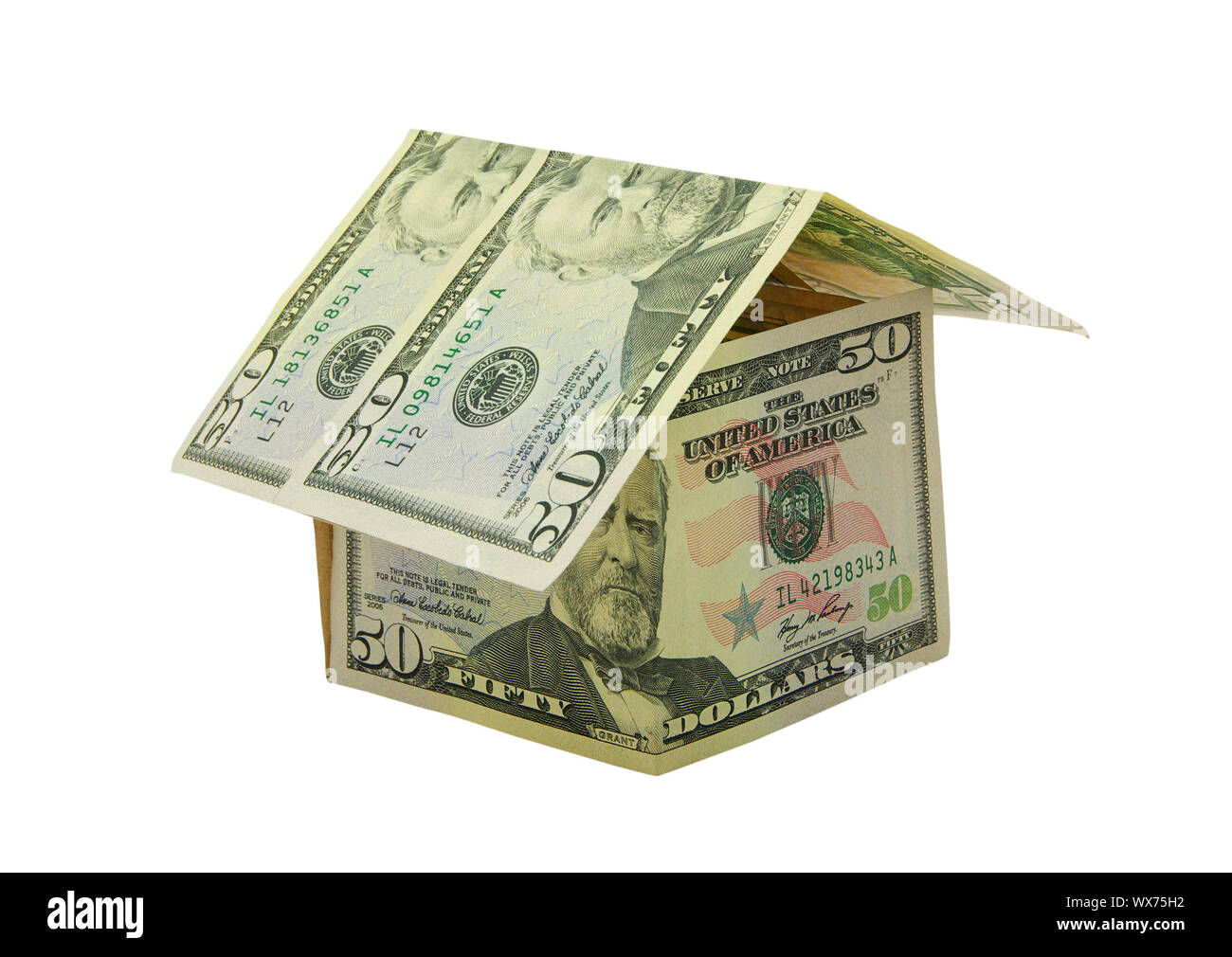Money house isolated on white background Stock Photo - Alamy
