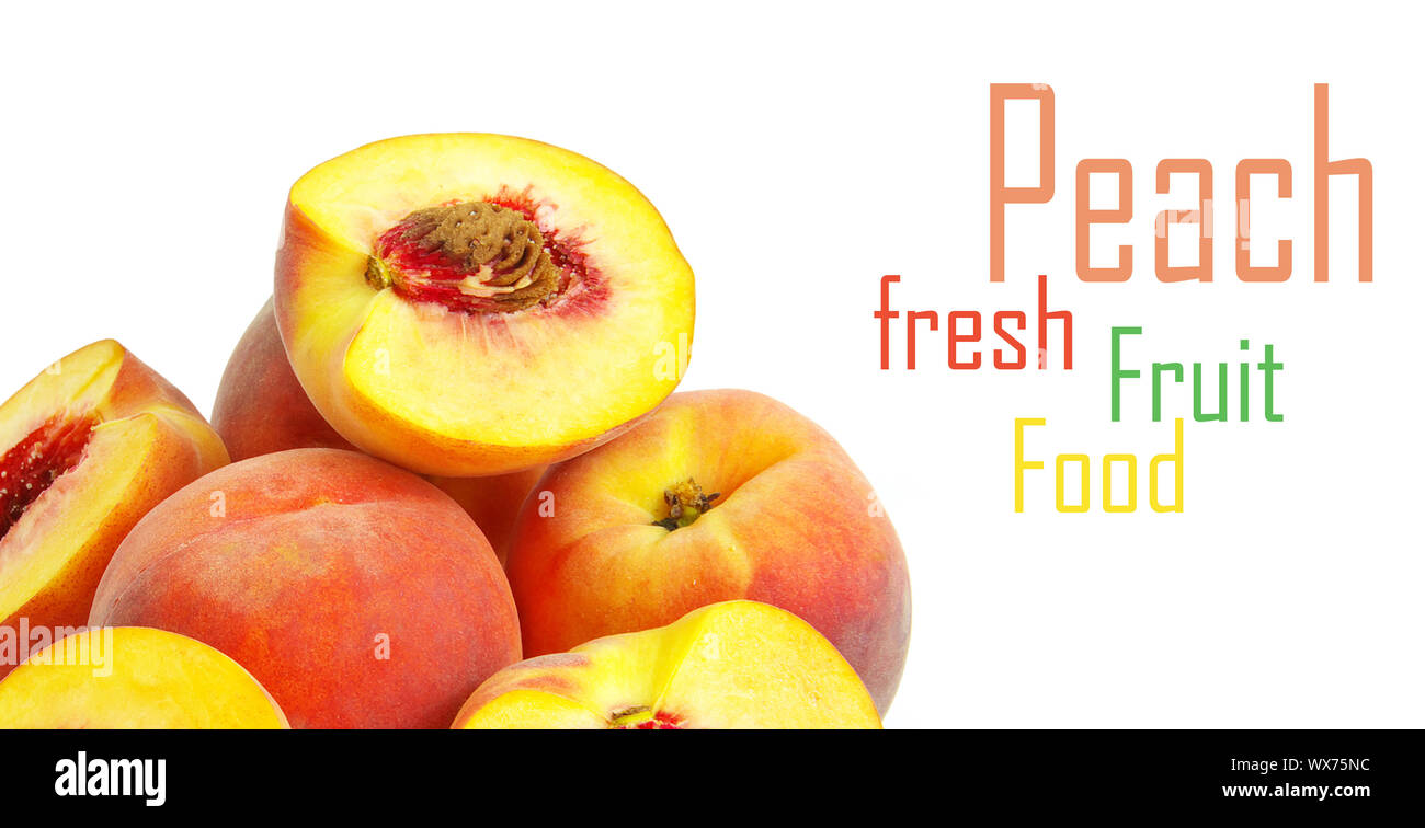 Fresh peach fruits isolated on white background Stock Photo - Alamy