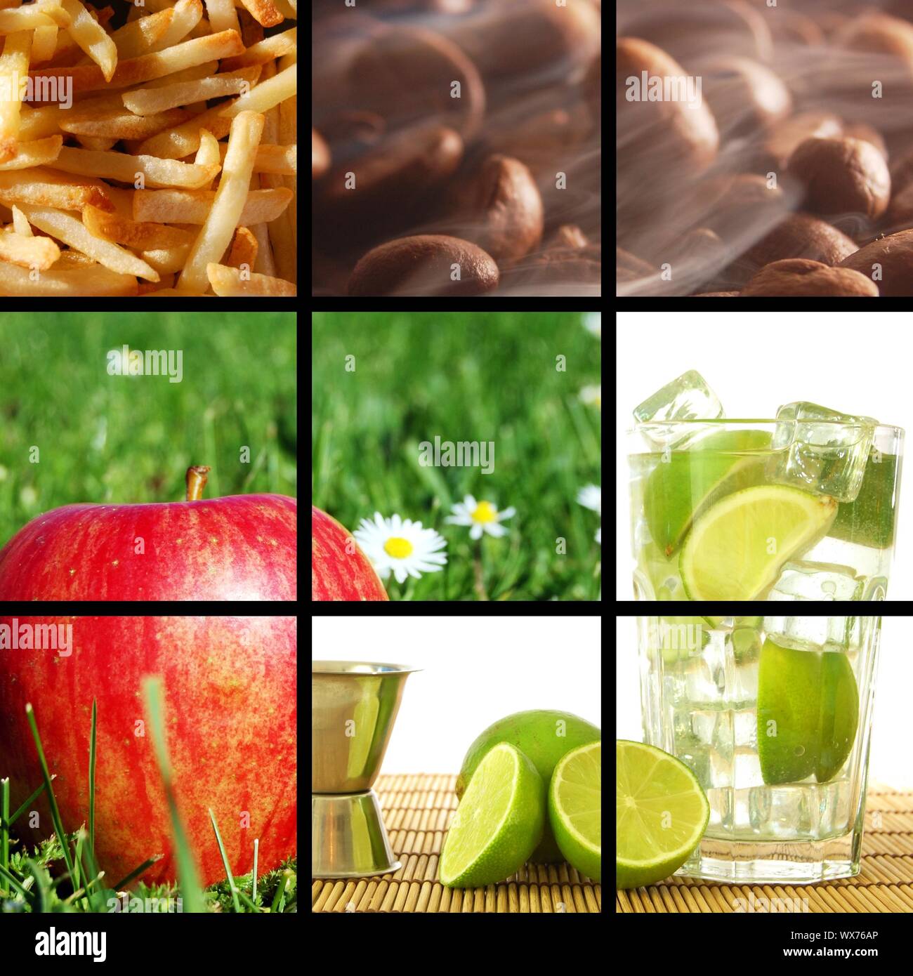 food and drink collage or collection showing healthy lifestyle Stock ...