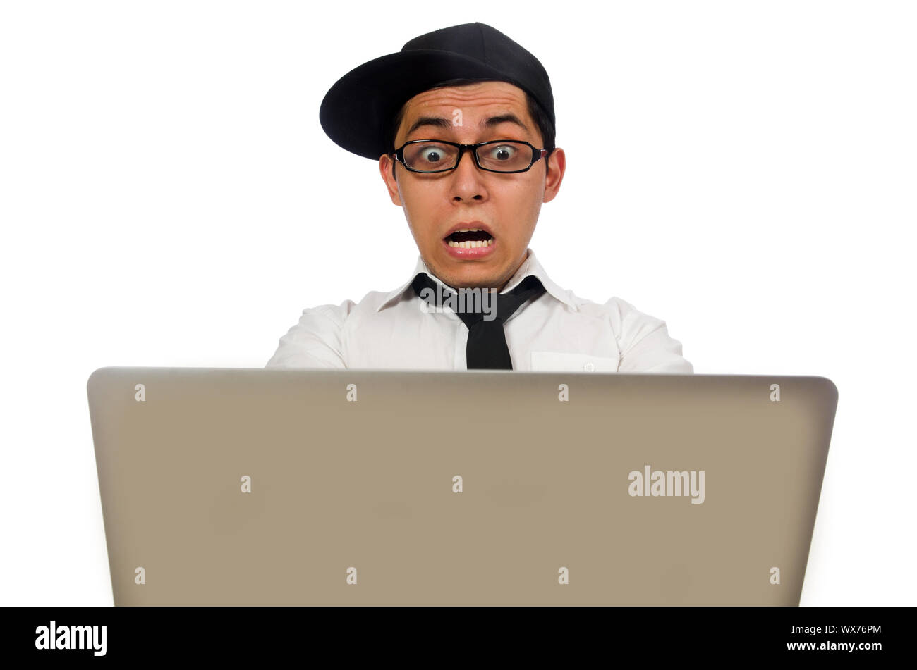 Young funny male programmer isolated on white Stock Photo - Alamy