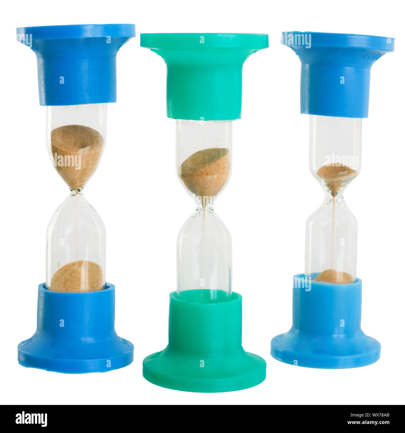 Hourglass on plastic stand on the white background Stock Photo - Alamy