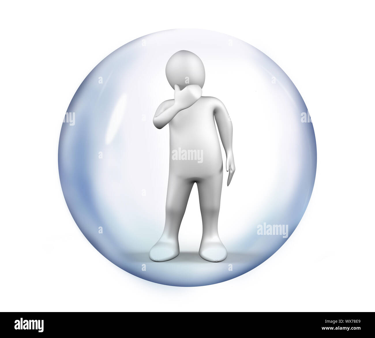 White Figure is standing at a bubble thinking Stock Photo - Alamy