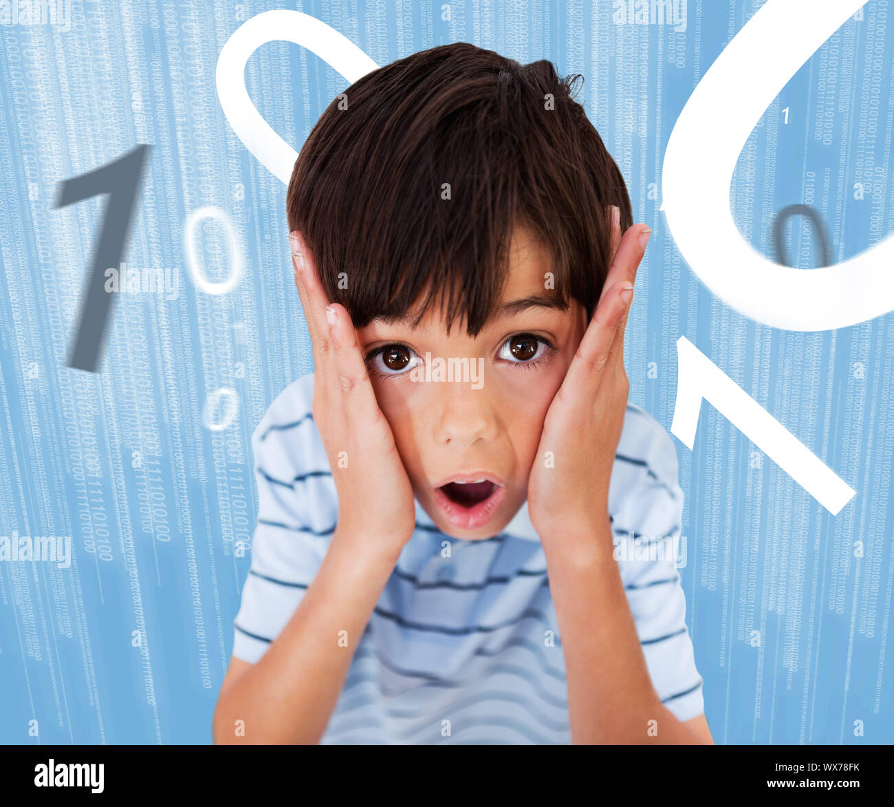 Boy standing while looking scared with numbers surround ing him Stock ...