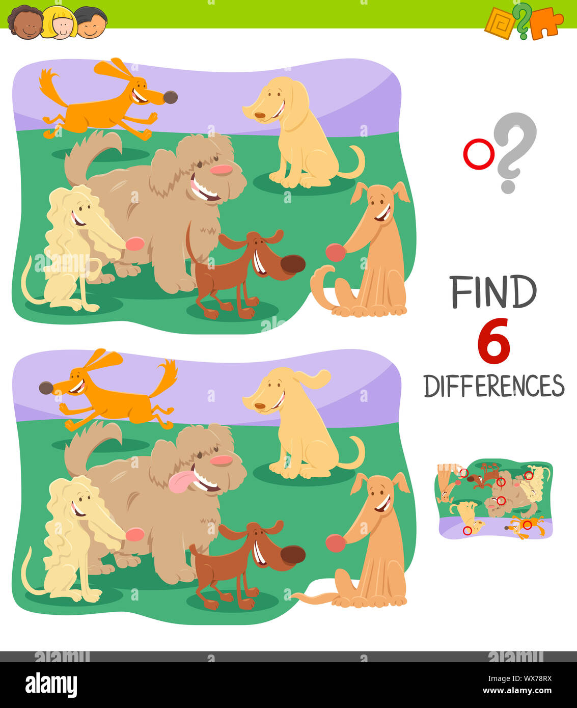 differences game with cute cartoon dogs Stock Photo - Alamy