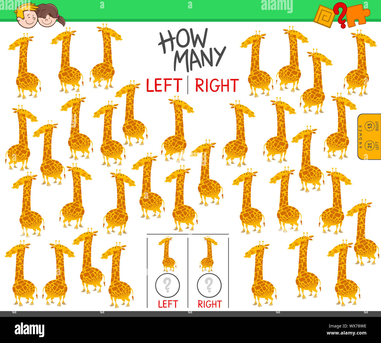 counting left and right pictures of giraffe Stock Photo - Alamy