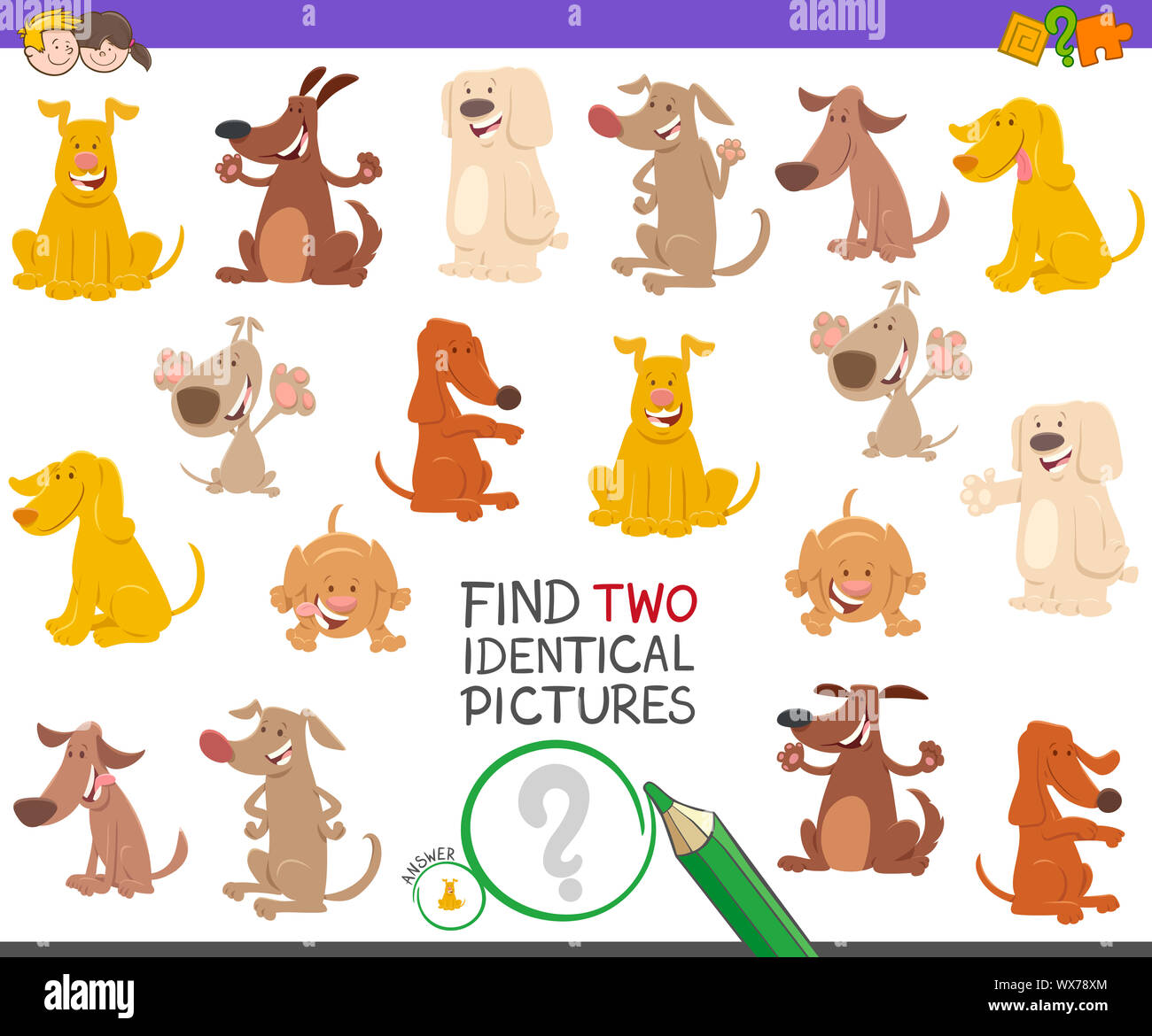 find two identical dogs game for children Stock Photo - Alamy