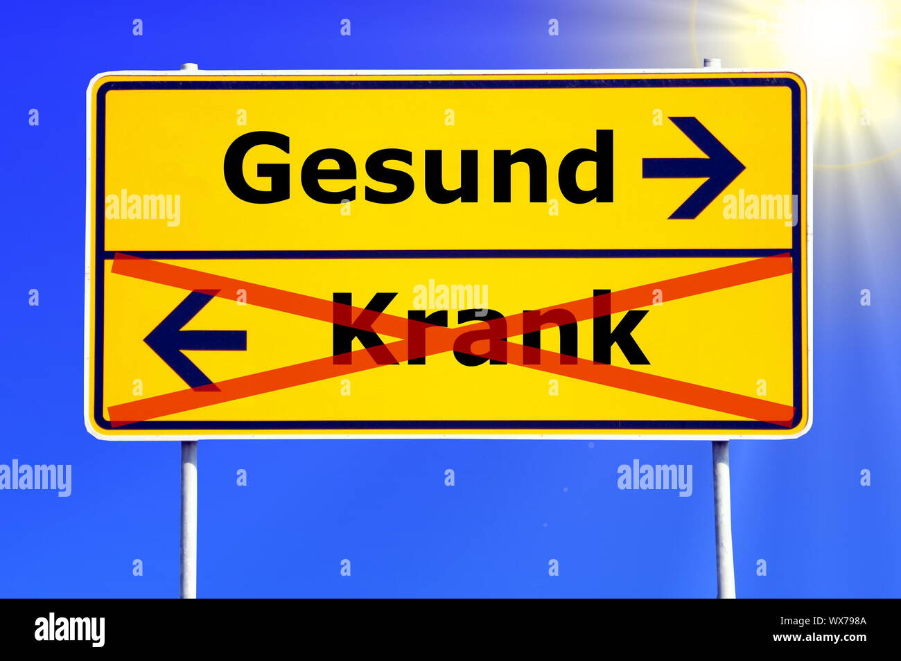 healthy or sick and illness concept with road sign Stock Photo - Alamy