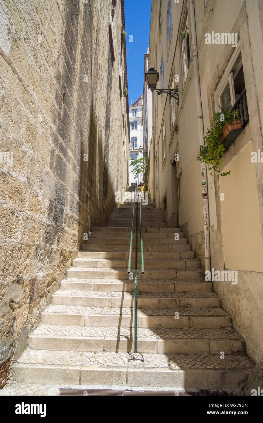 stairs up hill between two old buildings Stock Photo - Alamy
