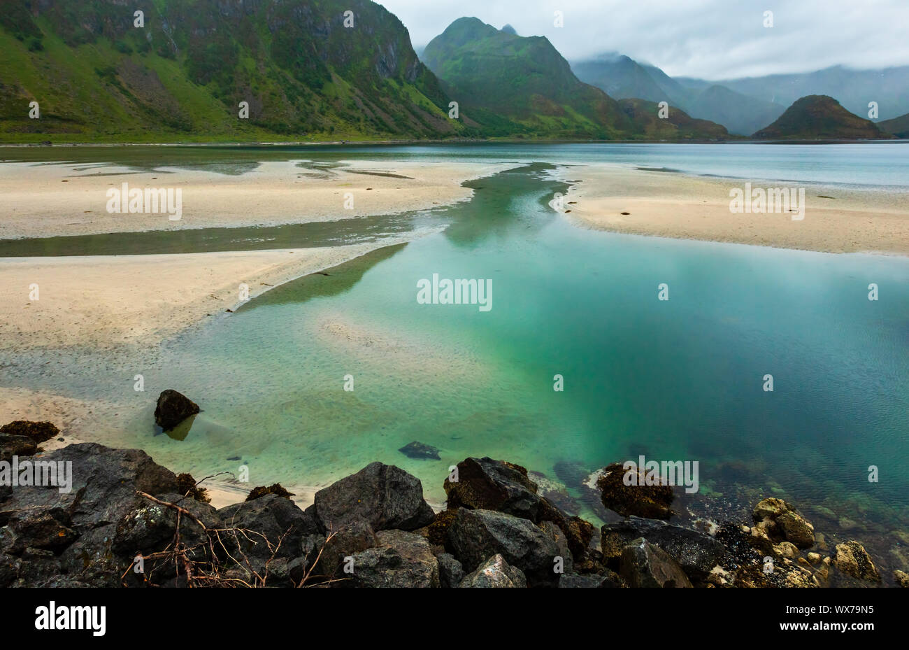 Lofoten fjords night view Stock Photo - Alamy